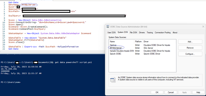How to fetch data with ODBC DSN connections using Powershell