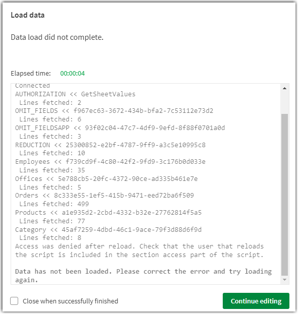 Qlik Sense: Section Access error " Access was denied after reload"