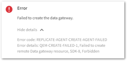 Qlik Cloud Error while trying to create a Direct Access via Data Gateway: Failed to create the ...