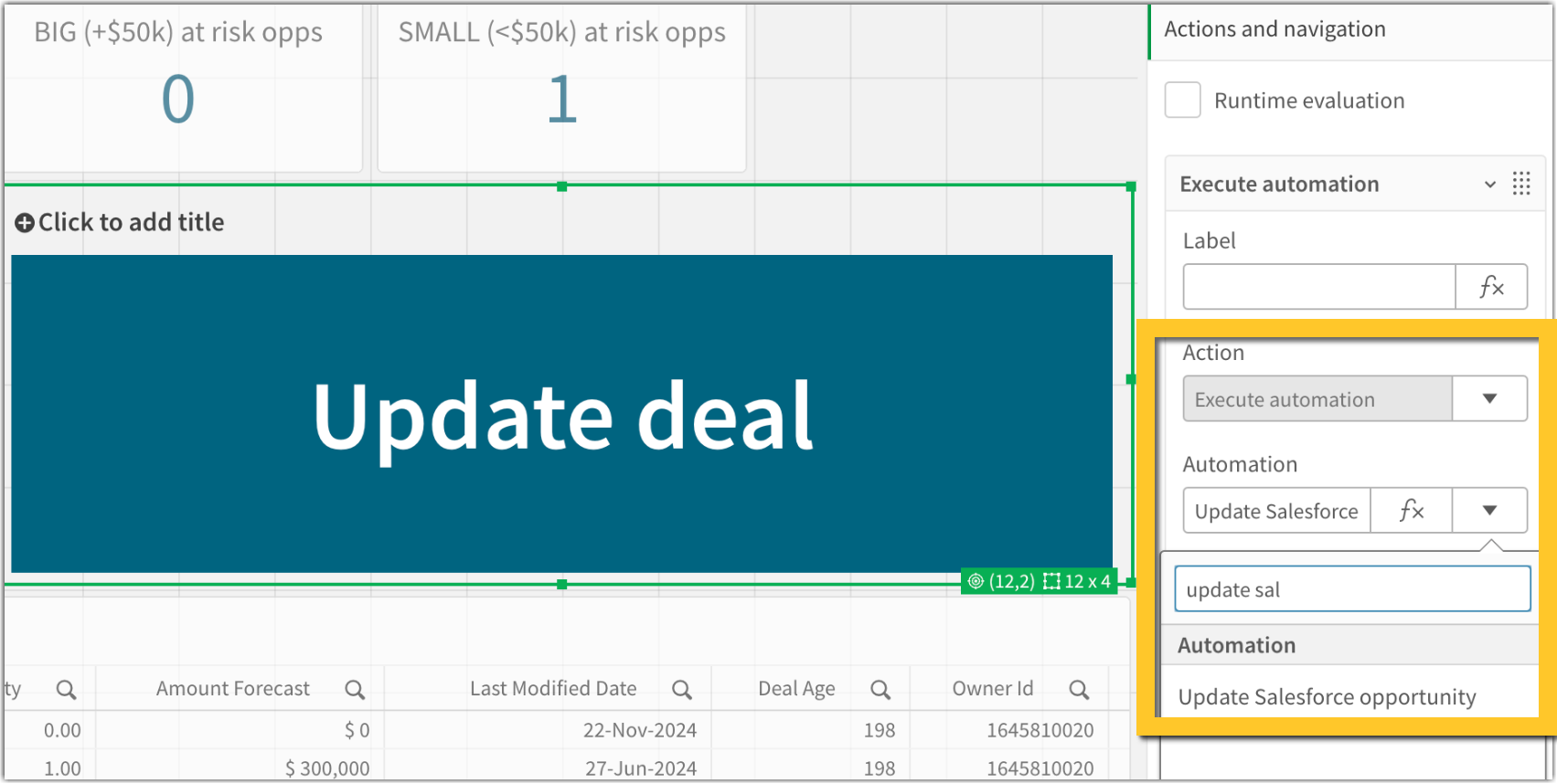How to run an automation with custom parameters through the Qlik Sense button
