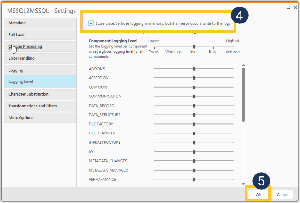Qlik Replicate: How to store trace and verbose logging in memory (also ...