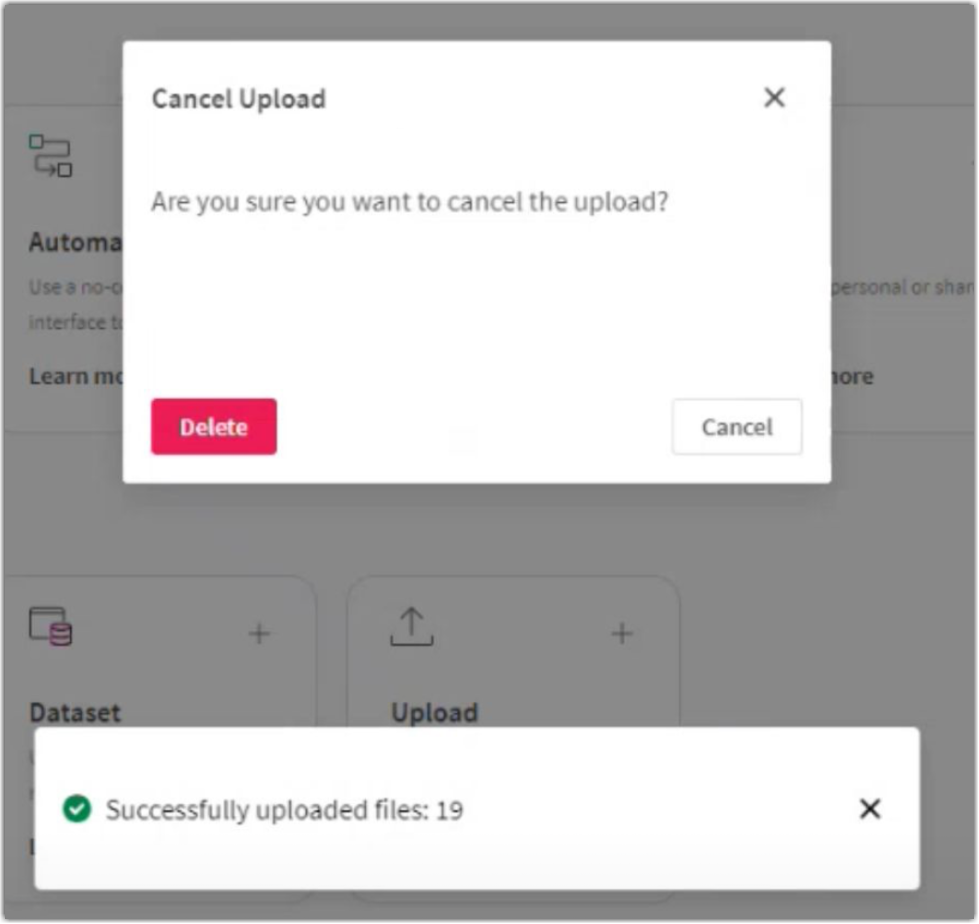 Qlik Cloud Analytics: Upload of data files does not fully complete.