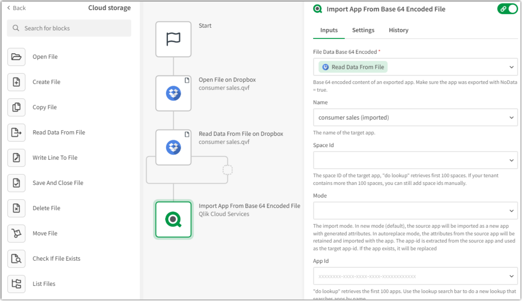 How to import a Qlik Sense app with an automation