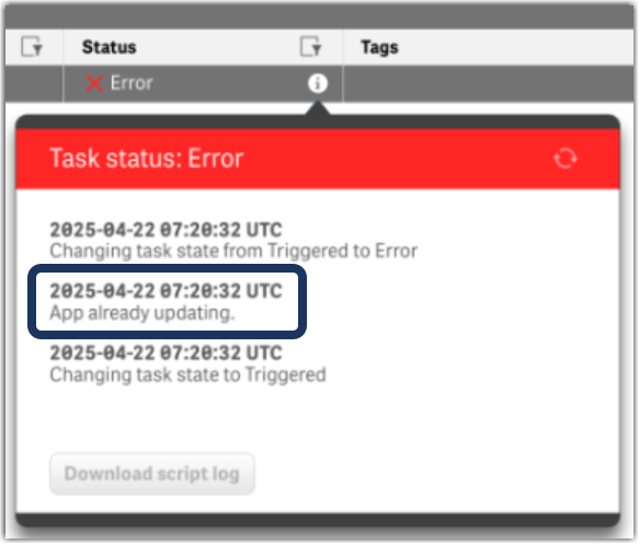 Qlik Sense Enterprise on Windows: Task errors out in QMC with App already updating