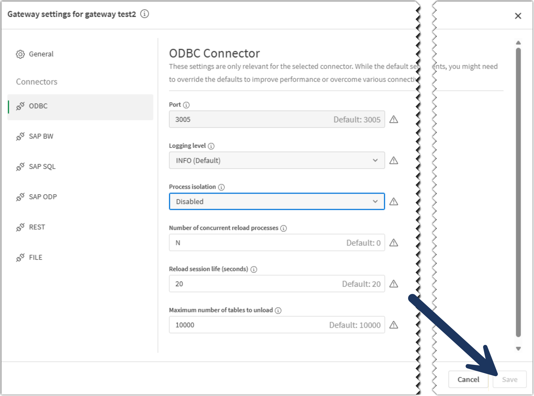 Qlik Data Gateway: Unable to change Process Isolation settings