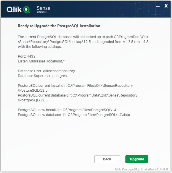 Upgrading and unbundling the Qlik Sense Repository Database using the Qlik PostgreSQL Installer