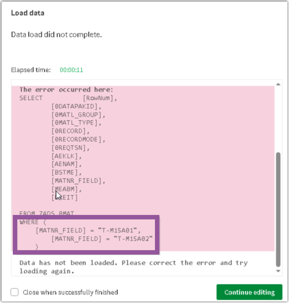 Qlik Sense Enterprise on Windows and SAP Connector v8.1.0: Data load error when extracting data ...